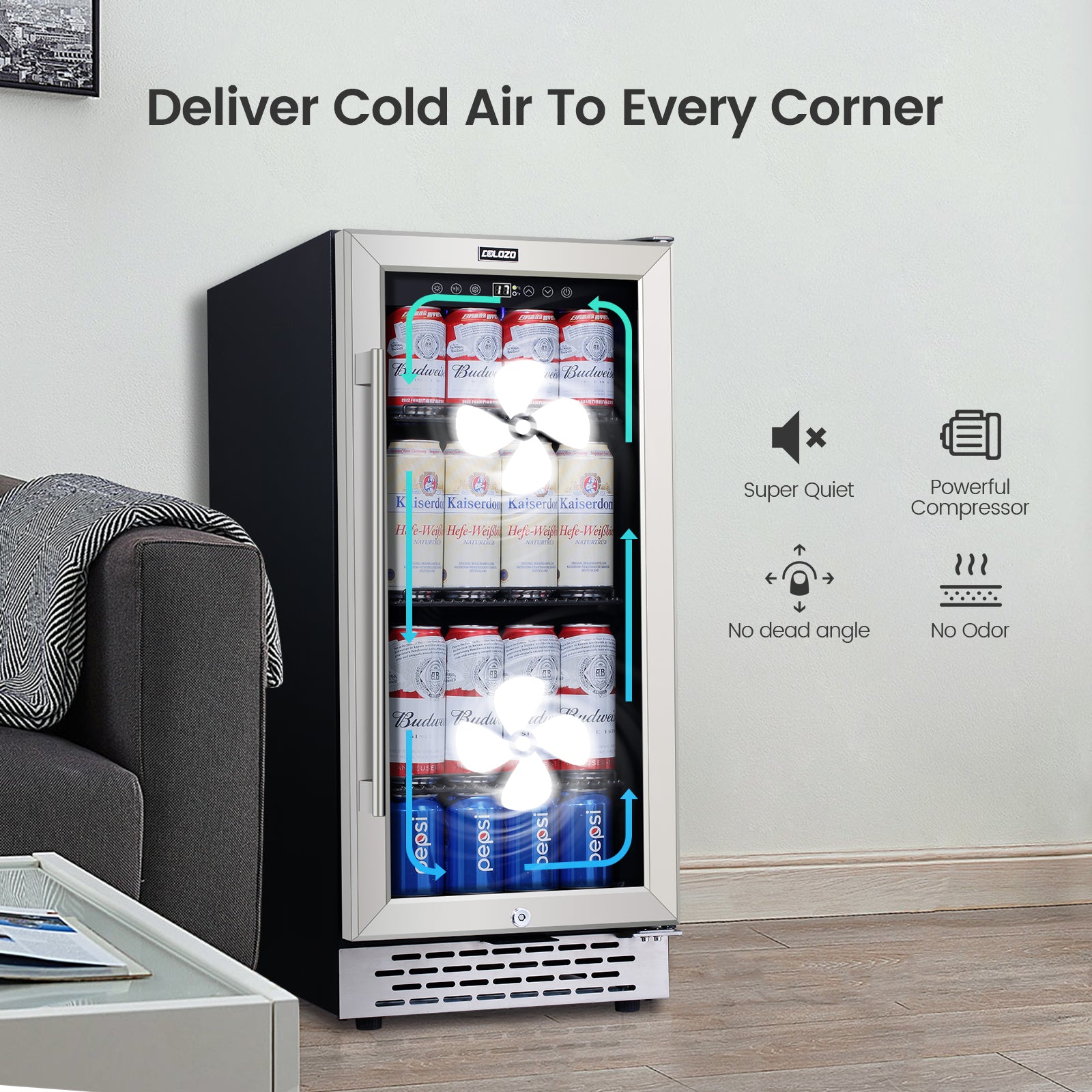 COLOZO 15 inch Beverage Refrigerator with Glass Door 180 Cans Mini Bev ...