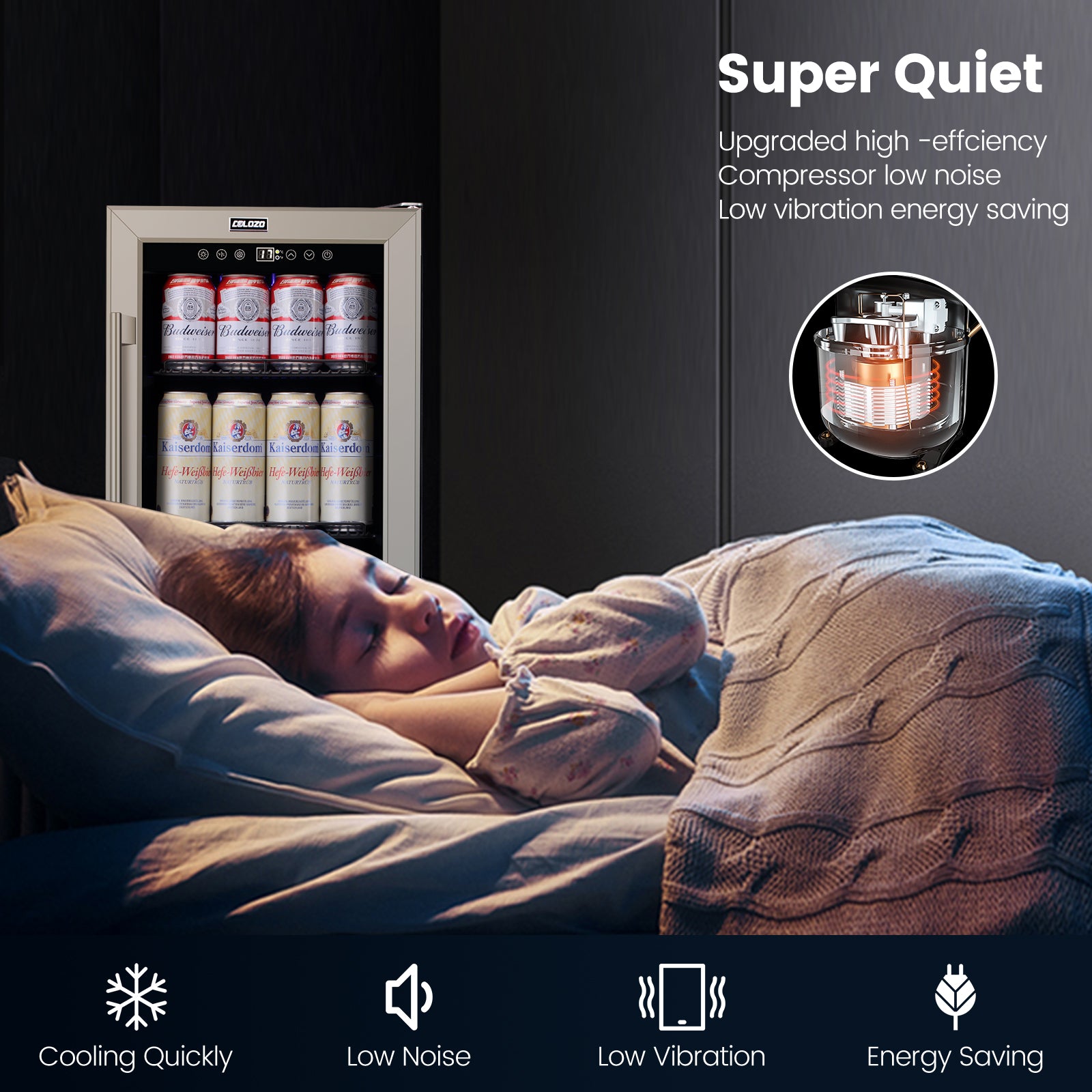 COLOZO 15 inch Beverage Refrigerator with Glass Door 180 Cans Mini Bev ...